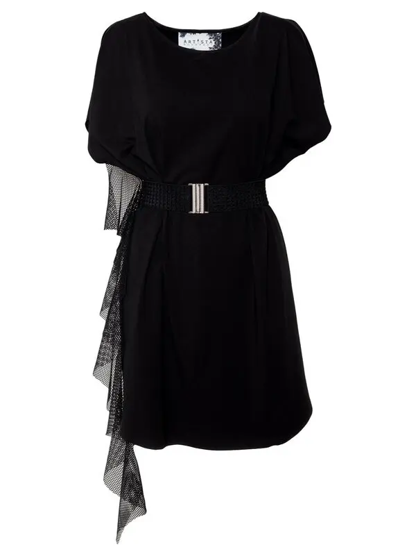 ARTISTA Relaxed Fit Dress With Mesh Frill - Black