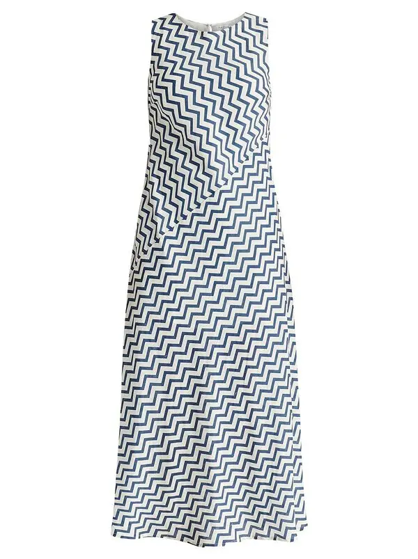 PAISIE A-line Midaxi Dress In Zigzag Print - Blue/white