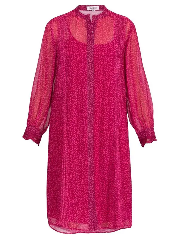 NIZA By Pink Printed Long Sleeve Shirt Dress - Red