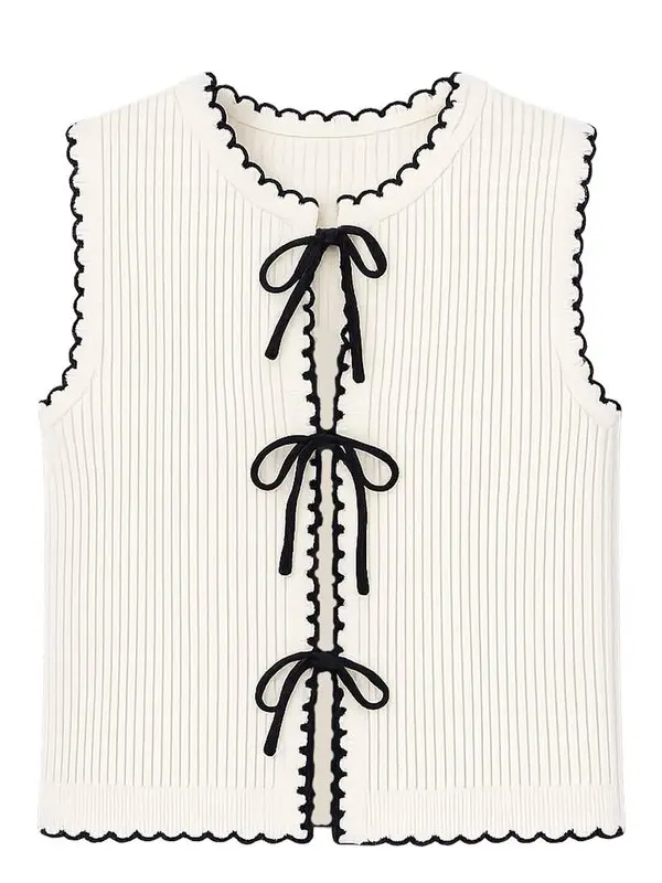 YUMI Knitted Waistcoat With Bow Detail - White