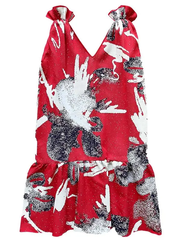 ARTO. Floral Midi Dress With Shoulder Ruffles - Red