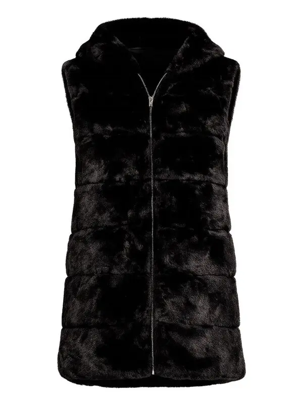 TANTRA SPAIN SL Faux Fur Vest With Hood And Zip Closure - Black