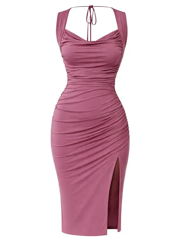 MONICE LONDON Aniya Cowl Neck Midi Dress - Pink