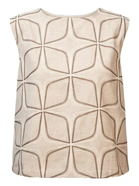 STOVARIA Embroidered Linen Sleeveless Top - Black