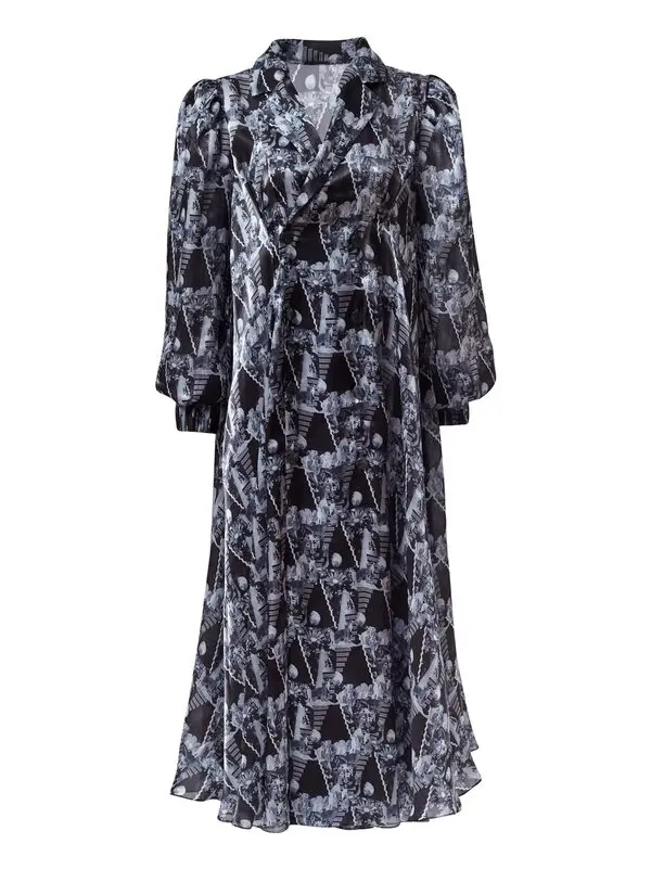 BY MOUMI Atlantean Coat Crossroads Pearlised Satin - Black