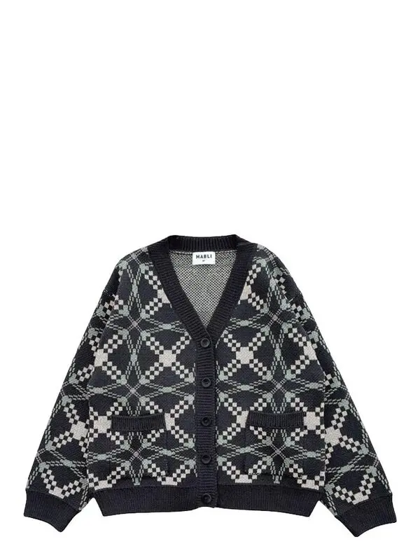 MABLI Jacquard Knit Cardigan - Green/black/grey