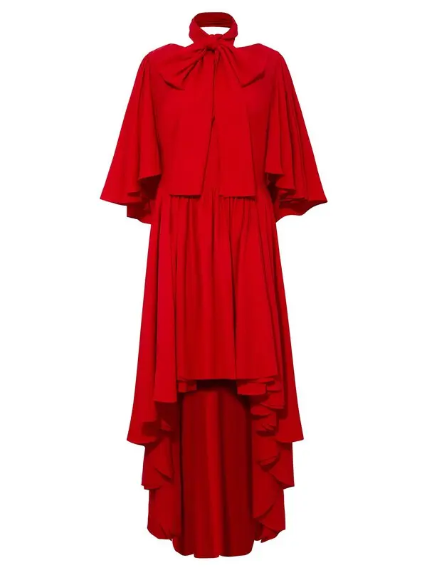 FEMPONIQ Bow Tie Neck Cape Sleeve Maxi Dress - Red