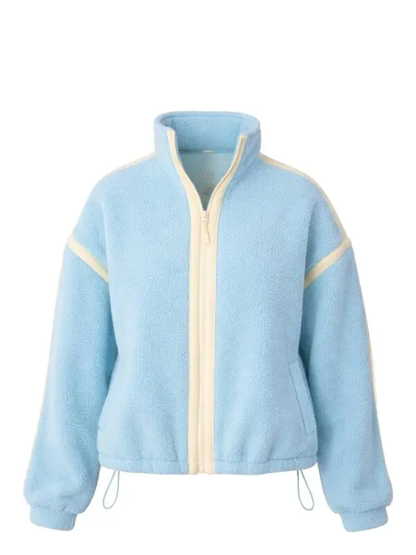 GIRL IN MIND Contrast Binding Full Zip Fleece - Blue