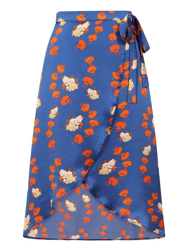 SOPHIE CAMERON DAVIES Floral Print Silk Wrap Skirt - Blue