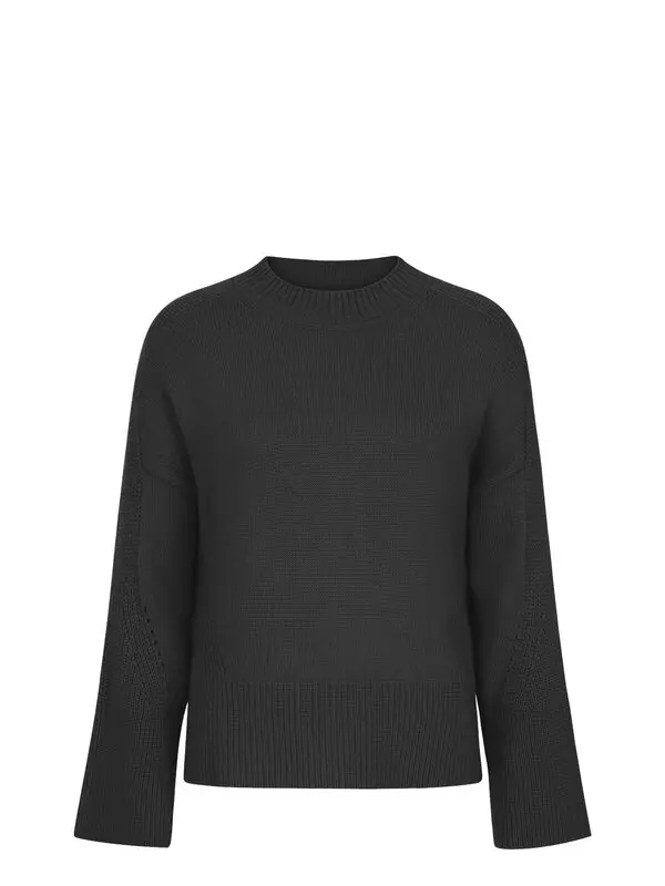 LOOP CASHMERE Ribbed Detail Lofty Crewneck Sweatshirt - Black