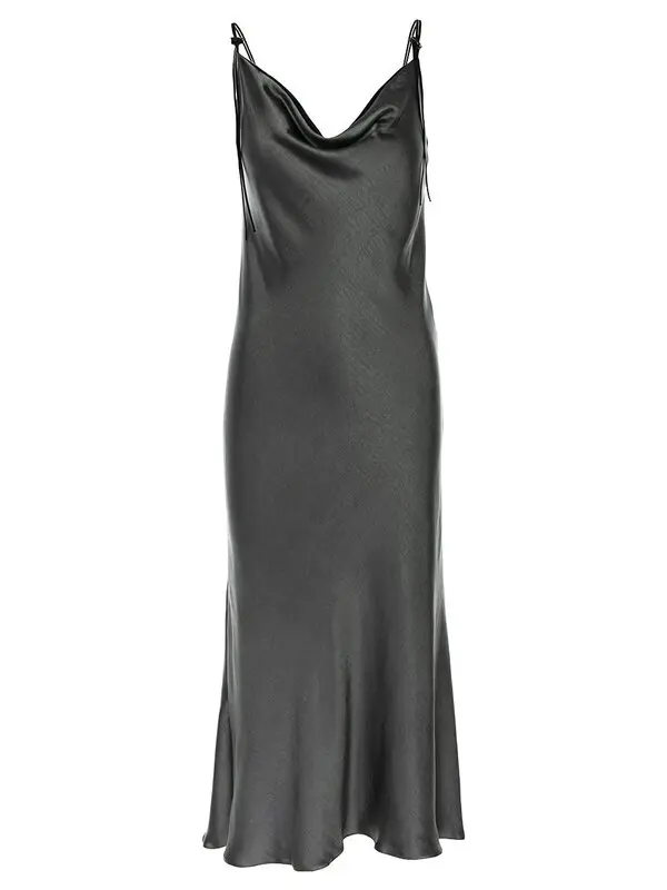 SILVIA SERBAN Satin Viscose Midi Dress - Grey/black