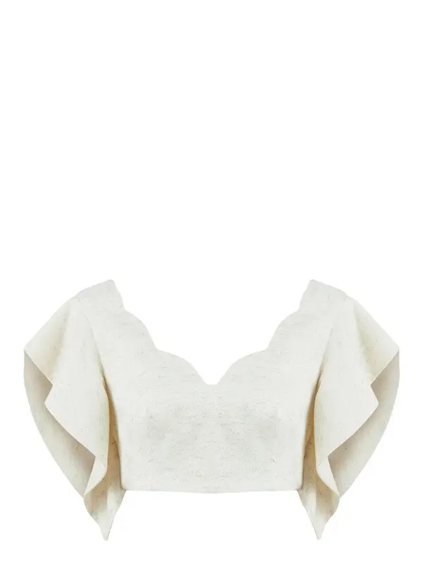 LILAMIE Wavy Sleeve V-neck Top - White