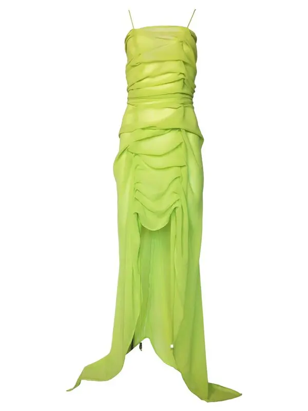 FORMULA S7 Sheer Silk Ruched Dress - Green
