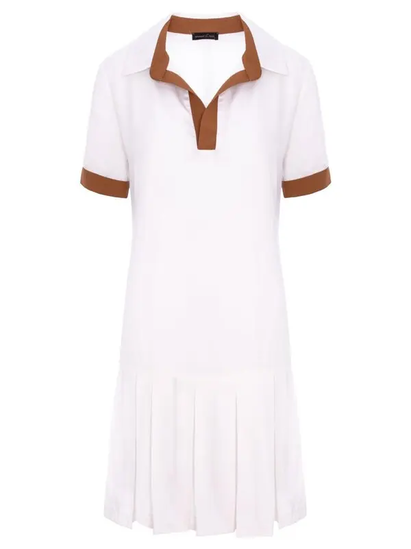 CONCEPT A TROIS Pleated Mini Shirt Dress - White/brown