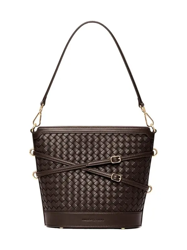 OWLISH STUDIO Glacier Woven Vegan Leather Bucket Bag - Brown