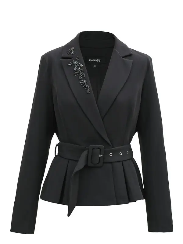SMART AND JOY Pleated Tailor Jacket With Embroidery - Black