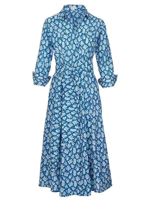 AT LAST... Cotton Marigold Dress - Blue/white