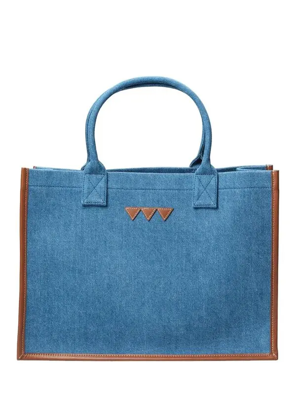 GET THE GALLOP Large Denim Tote Bag With Leather Details - Blue
