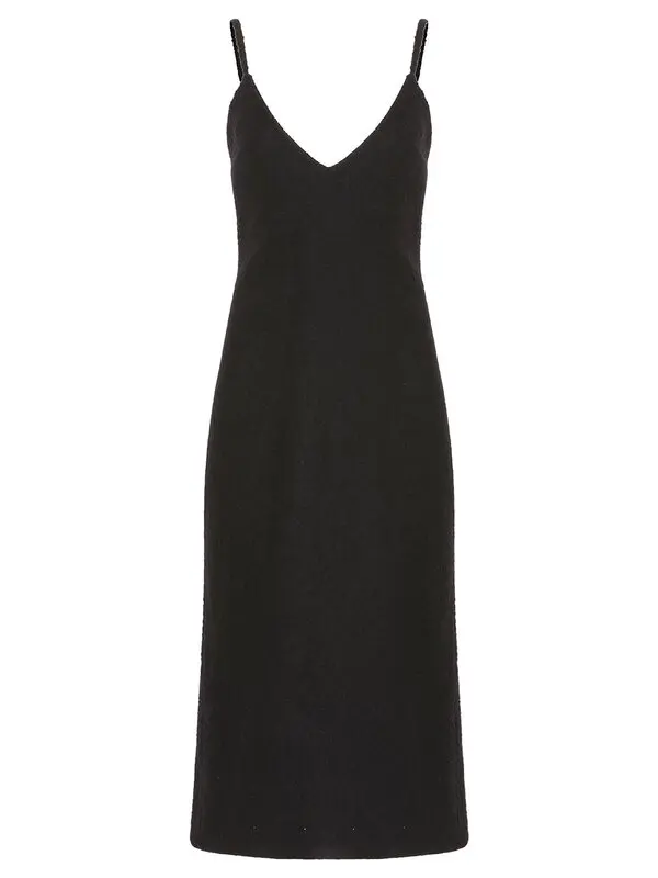 F.J.K BY FARAH KADHIMI Lora Wool Slip Midi Dress - Black