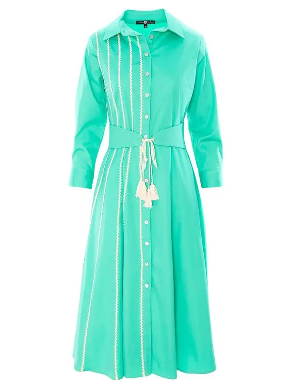 IZABELA MANDOIU Midi Shirt Dress With Belt - Green