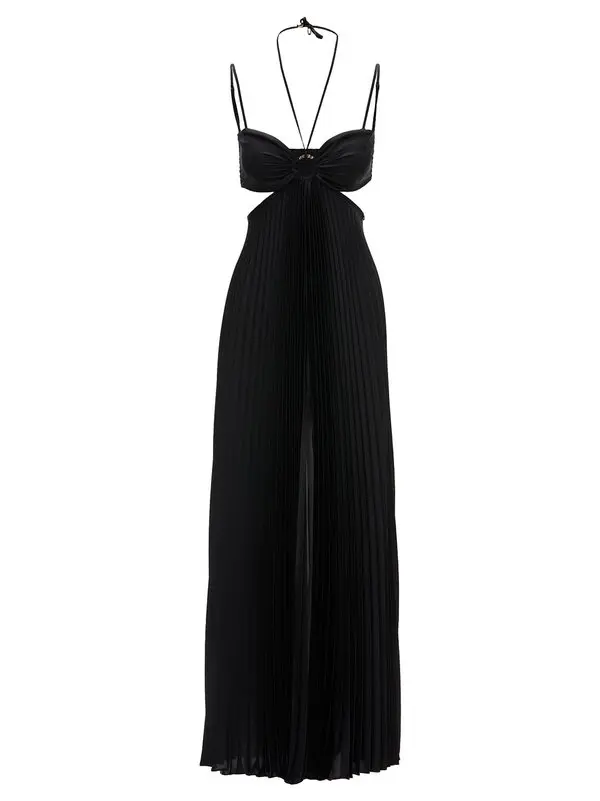 NISSA Pleated Open-back Maxi Dress - Black