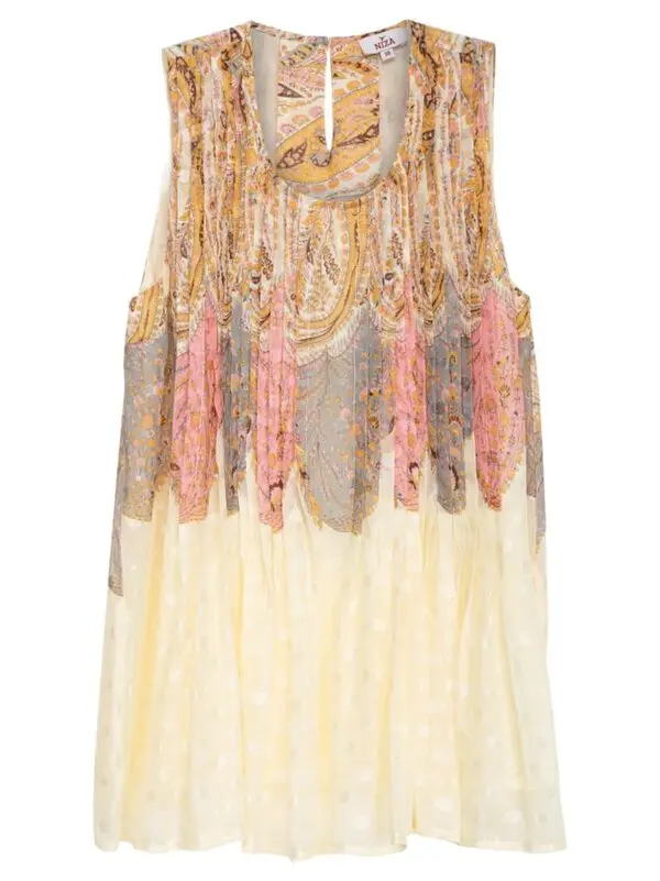 NIZA Sleeveless V-neck Paisley Print Maxi Dress With Ruffles And Belt - Brown