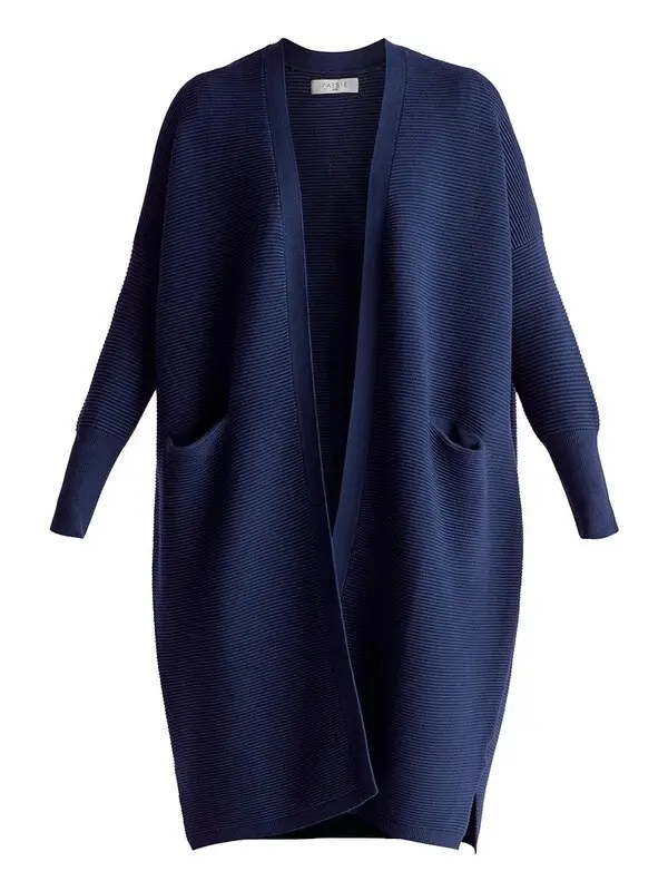 PAISIE Long Ribbed Cardigan - Blue