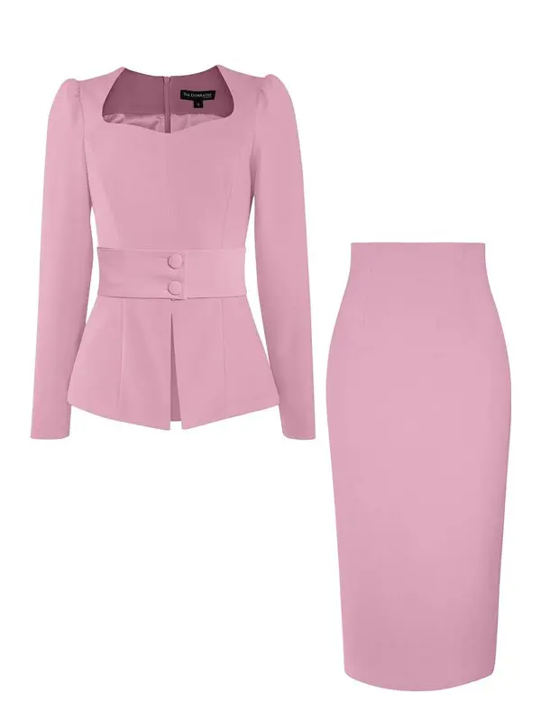 TIA DORRAINE Fitted Blouse And Pencil Skirt Set - Pink