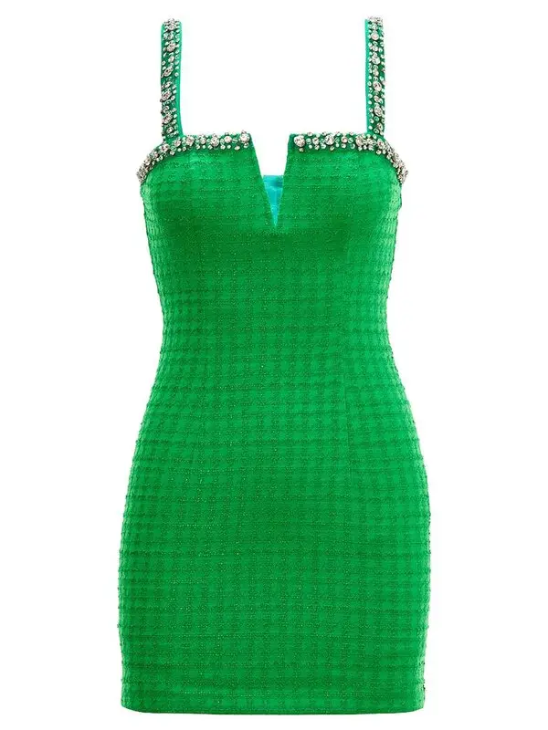NISSA Embellished Bouclé Mini Dress - Green