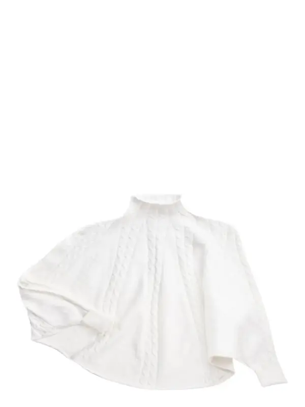 Saachi Turtleneck Cable Knit Poncho - White