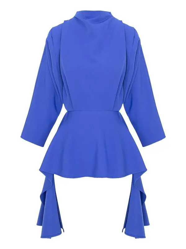 CONCEPT A TROIS Structured Ruffle Blouse - Blue