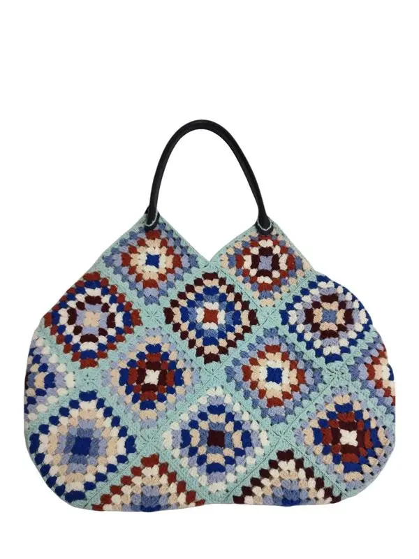 SPRINGMOONATELIER Handmade Crochet Plaid Tote - Blue