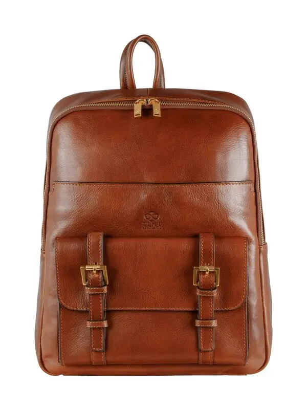 TIME RESISTANCE Full-grain Leather Backpack Travel Bag - Brown