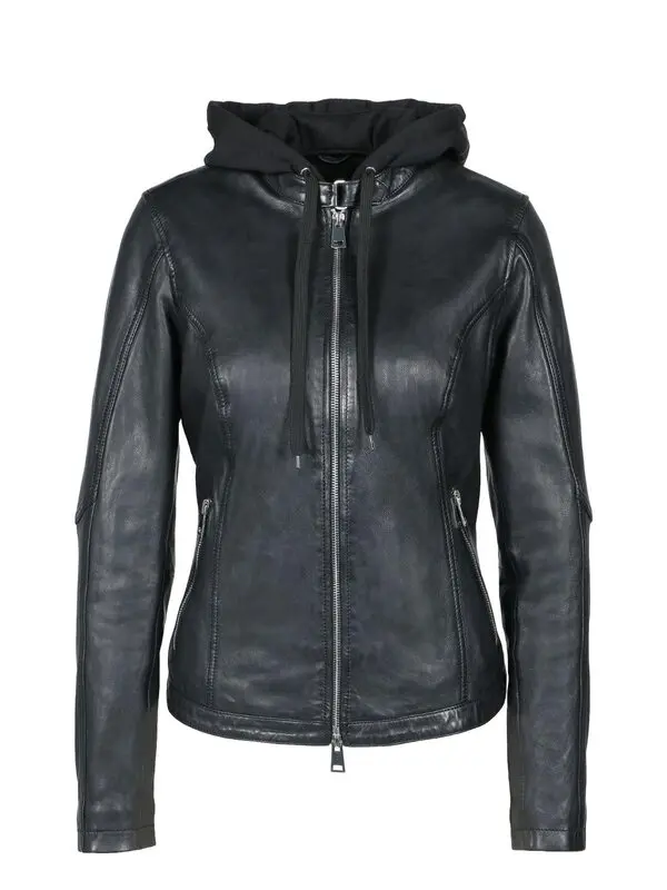 FREAKY NATION Fitted Leather Jacket With Detachable Hood - Black