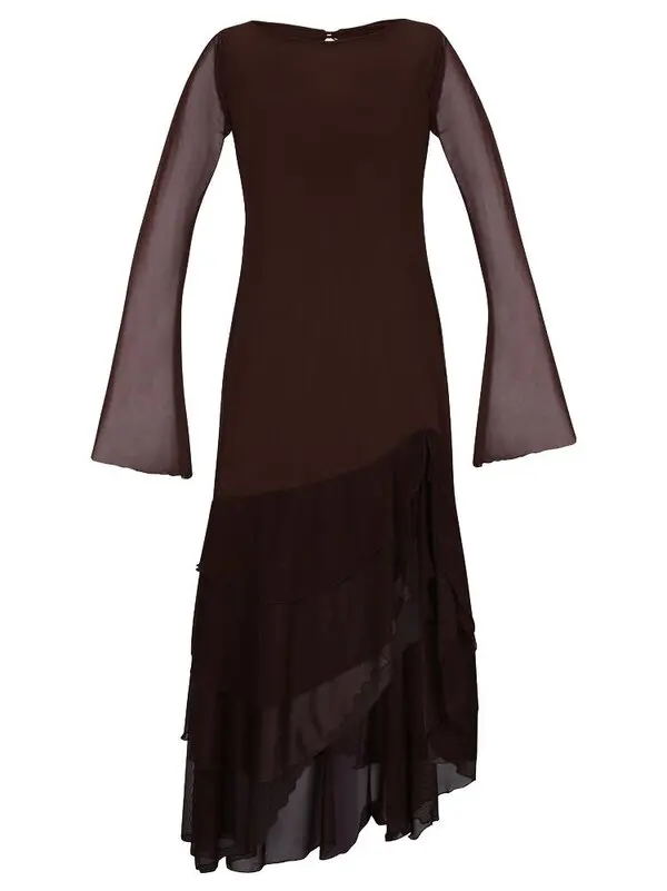NELBLU Mesh Maxi Dress With Ruffle Detail - Brown