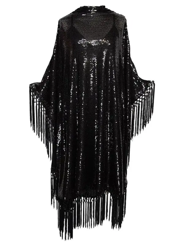 JENNAFER GRACE Sequin Mesh Caftan Dress With Slip - Black