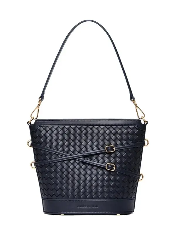 OWLISH STUDIO Glacier Woven Vegan Leather Bucket Bag - Blue
