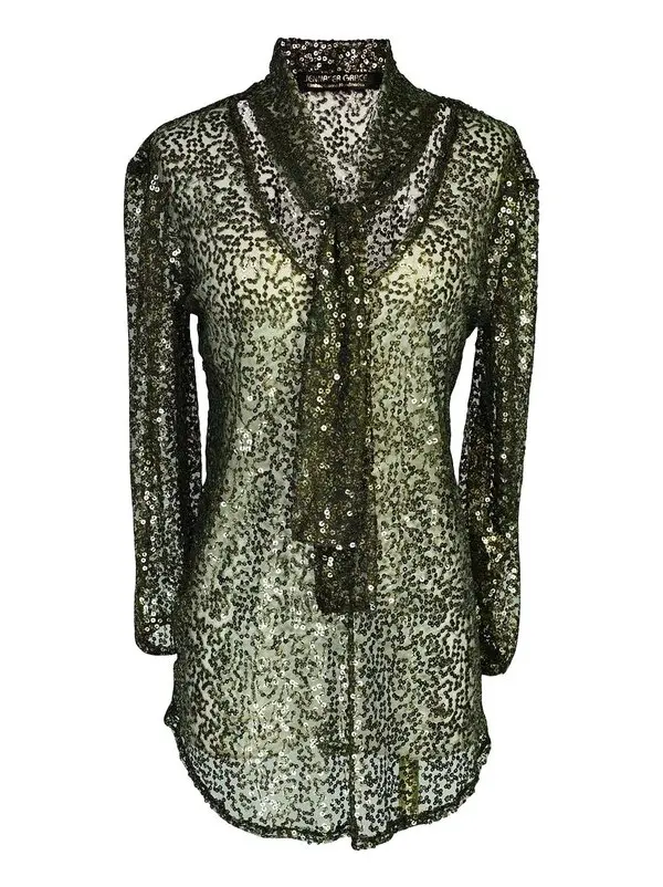 JENNAFER GRACE Sequin Tie-front Blouse - Green