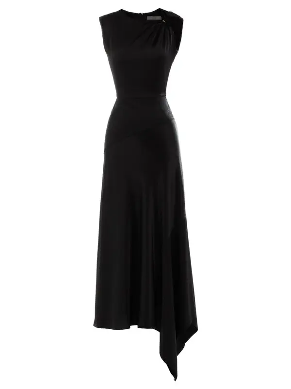 TUVA COLLECTION Satin Midi Dress With Gold Detail - Black