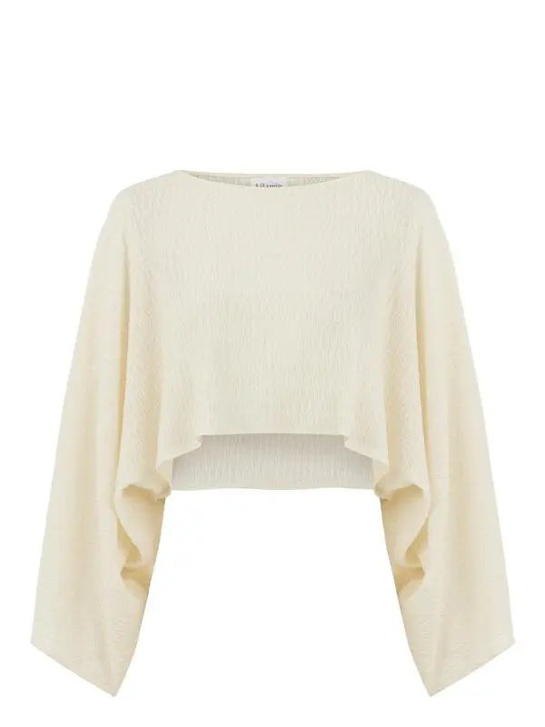 LILAMIE Long Sleeve Boat Neck Blouse - Beige