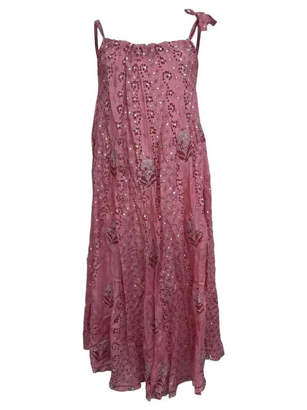 JOSHI Silk Beaded Tie Shoulder Dress - Pink