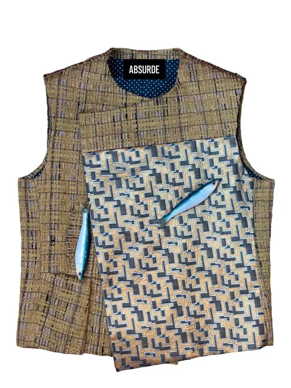 ABSURDE Jacquard Tweed Vest With Fish - Gold
