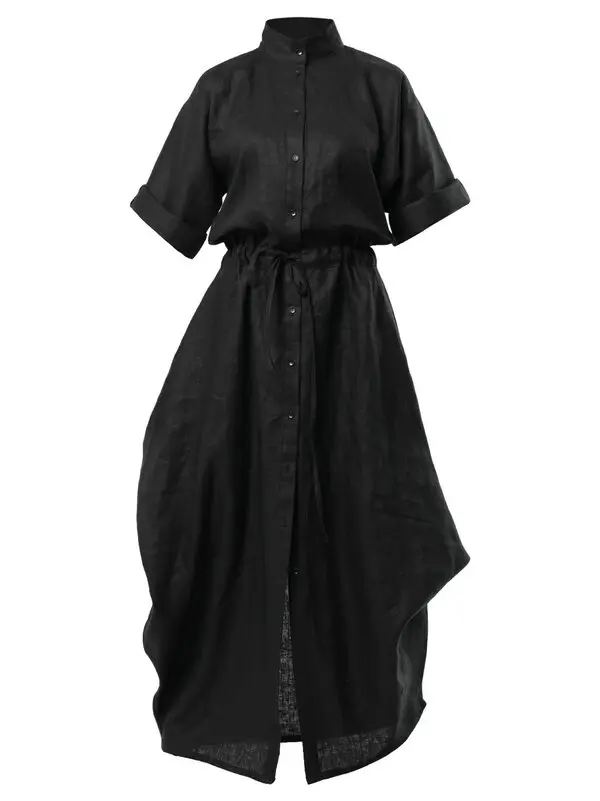 METAMORPHOZA Long Linen Shirt Dress - Black
