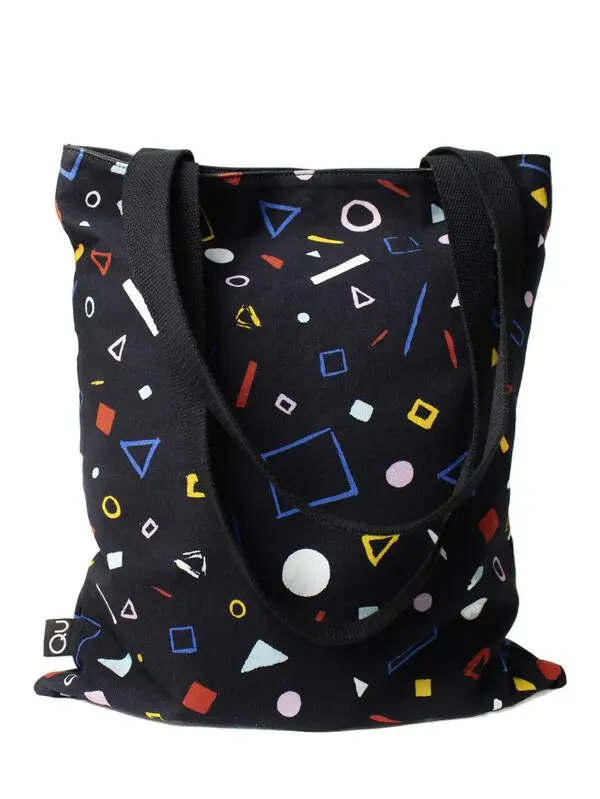 QU Printed Canvas Tote Bag - Black