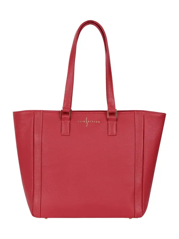 LUIS STEVEN Classic Pebble Leather Tote - Red