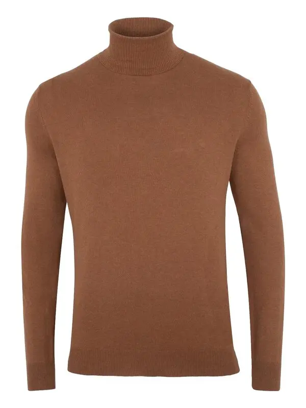PAUL JAMES KNITWEAR Ultra Fine Cotton Roll Neck Jumper - Gold