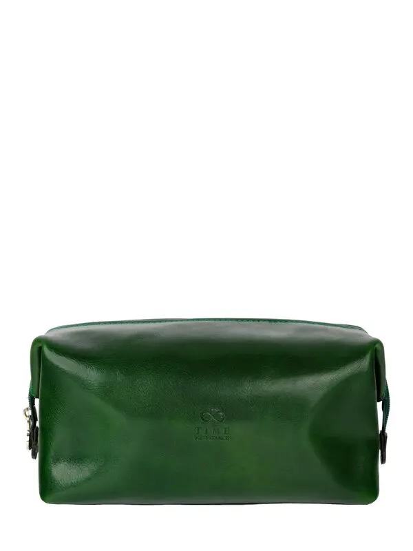TIME RESISTANCE Leather Toiletry Bag - Green