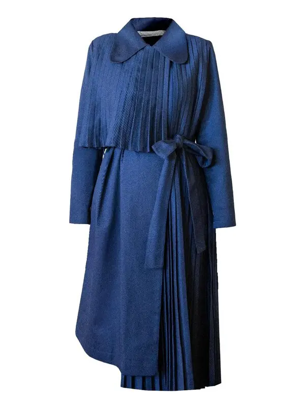 ABSURDE Pleated Cotton Trench Coat - Blue