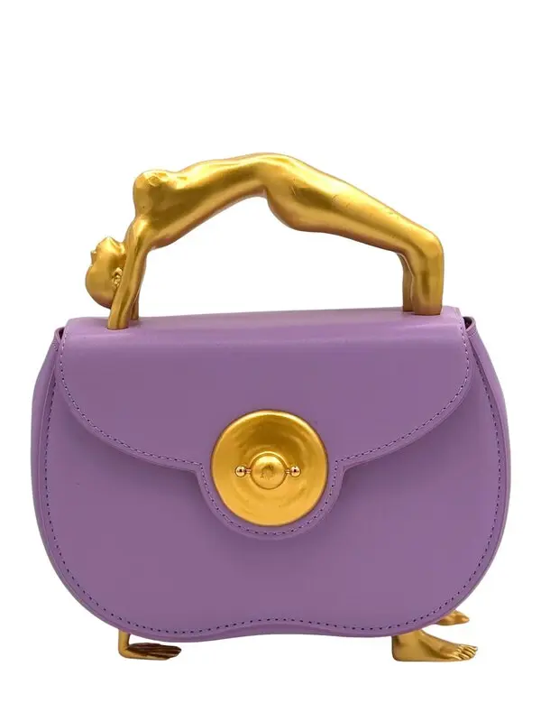 BOCCINELLI Embossed Leather Bag With Sculpted Gold Handle - Purple