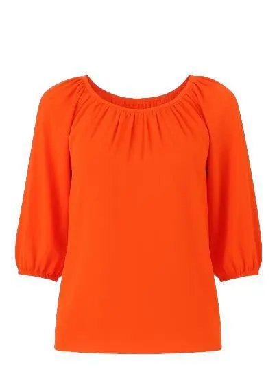 CONQUISTA Ruffle Neck Top - Orange